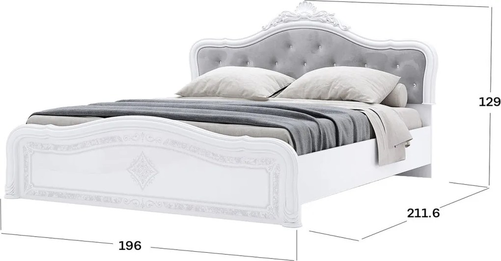 Postel 180 Lux bez roštu + koruna, bílý lesk Luiza