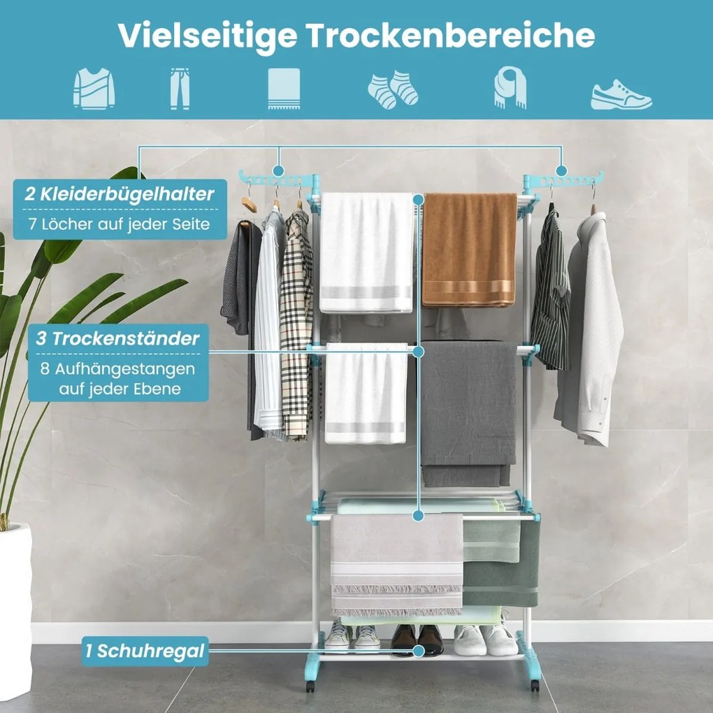 Costway 3 Tier Folding Clothes Airer Modrá + Bílá + – 127 × 63 × 171 cm