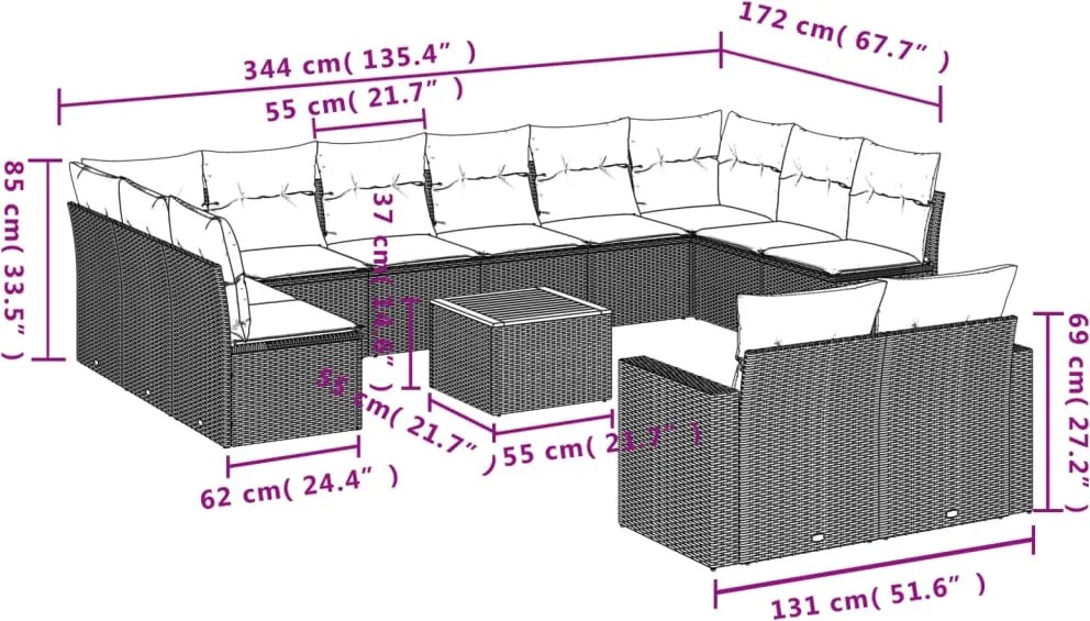 13dílný zahradní sedací souprava s poduškami černý polyratan 3224355