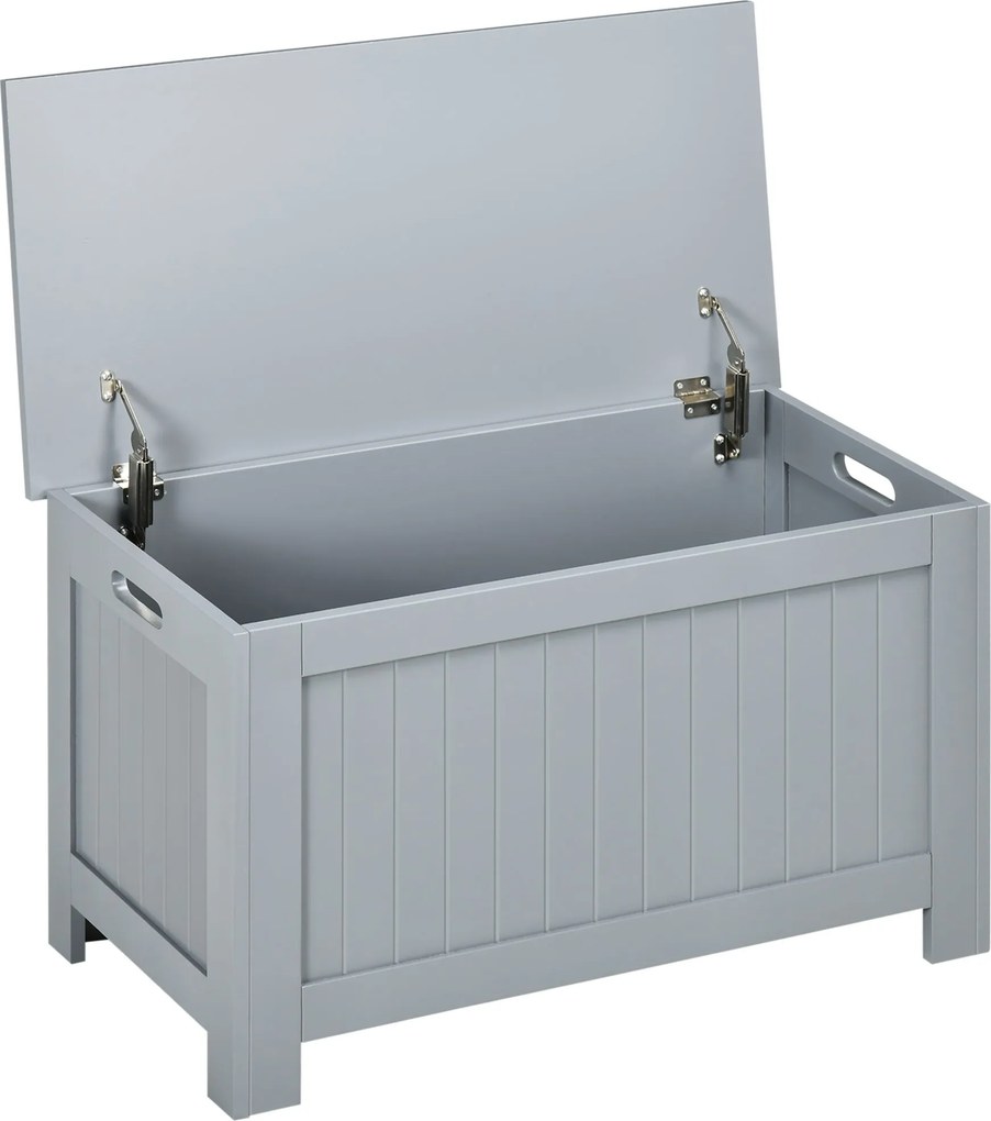 HOMCOM Úložný trunk pro ložnici – Úložná lavice se víkem, multifunkční úložný trunk s bezpečnostním pantem pro chodbu a obývací pokoj 81x40x46 cm Šedá