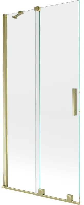 Mexen Velar, 2-křídlová posuvná vanová zástěna 90 x 150 cm, 8mm čiré sklo, zlatý lesklý profil, 896-090-000-01-50