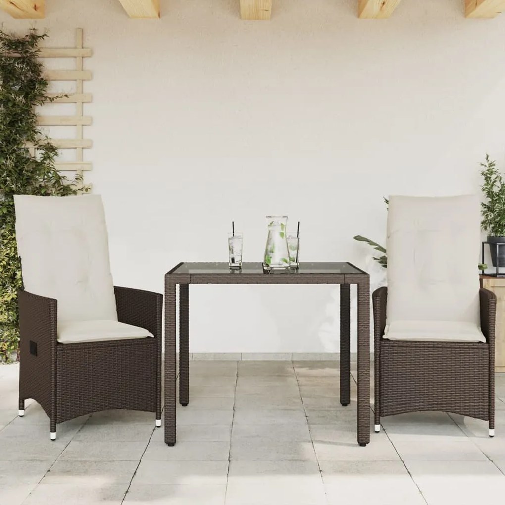 3dílný bistro set s poduškami hnědý polyratan 3276767