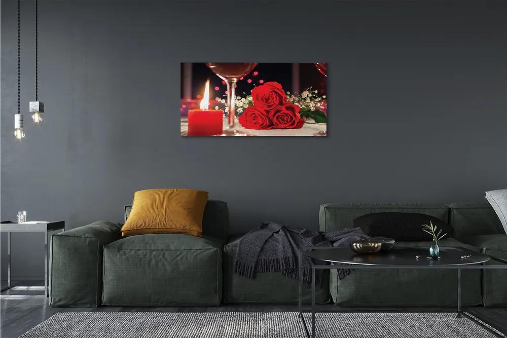 Obrazy na plátně Růže svíčka sklo 120x60 cm