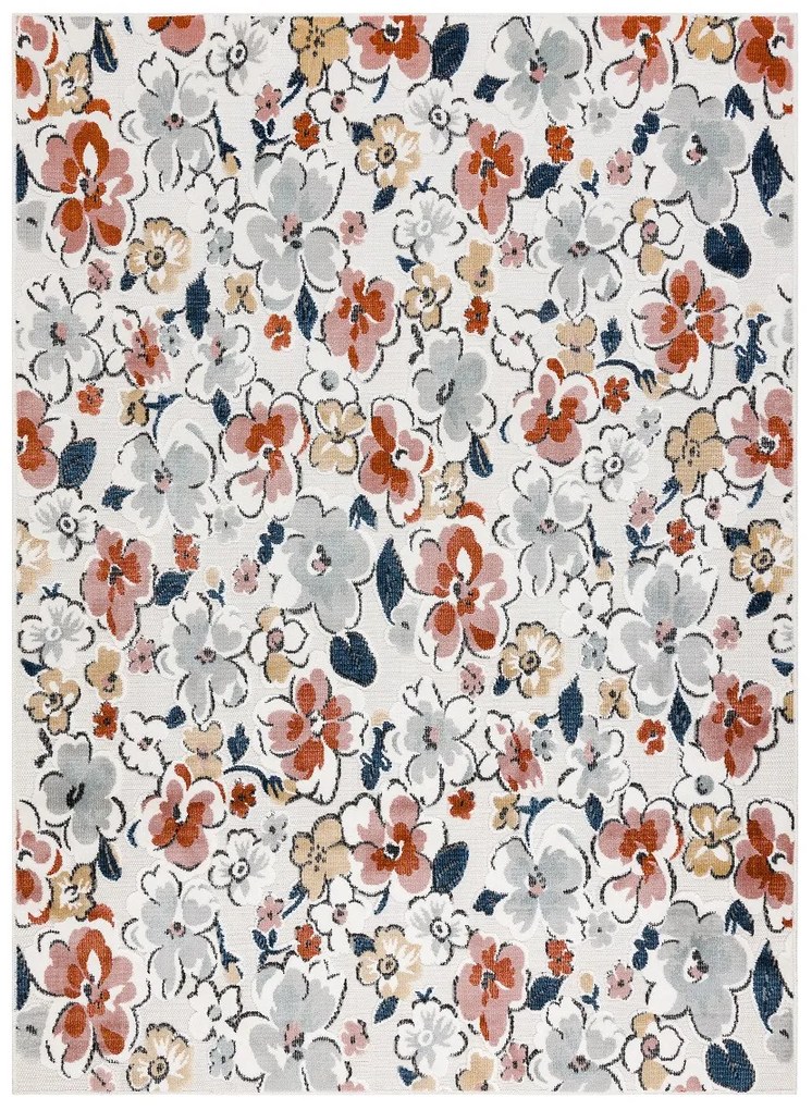 Dywany Łuszczów, Kusový koberec Botanic 65239 flowers ecru – na ven i na doma, 78x150, vícebarevná, chodba / předsíň