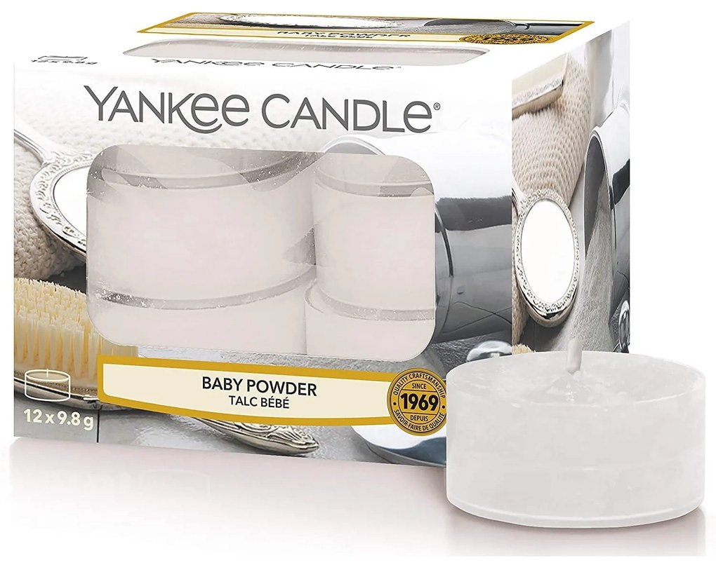 Yankee Candle Čajové svíčky Yankee Candle 12ks - Baby Powder, bílá barva, vosk