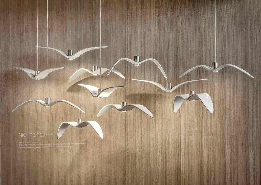 Designové závěsné svítidlo Brokis Night Birds PC962 Povrch Montury: Černý elox, Barva skla: Šedá kouřová - masiv, Povrch baldachýnu: kov - černý matný komaxit