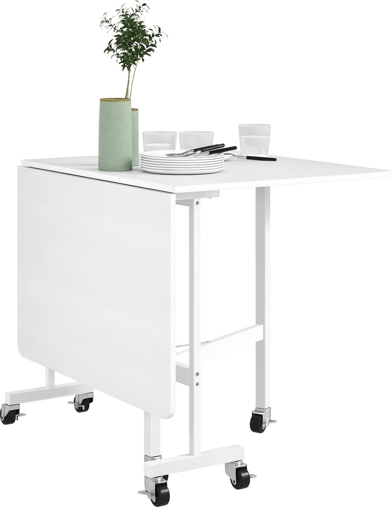 Skládací jídelní stůl HOMCOM pro 4-6 osob - Skládací kuchyňský stůl s kolečky a skládacími křídly 120x80x73 cm Bílý | Aosom