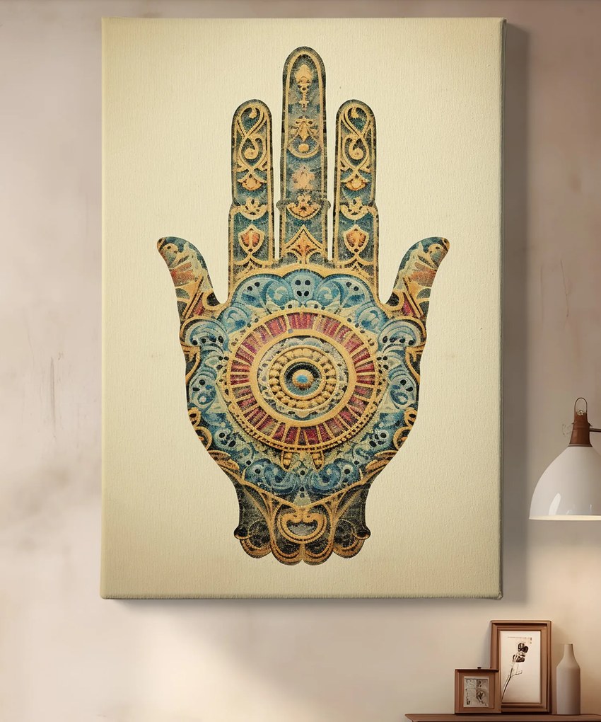 Obraz na plátně - Hamsa vintage FeelHappy.cz Velikost obrazu: 60 x 90 cm