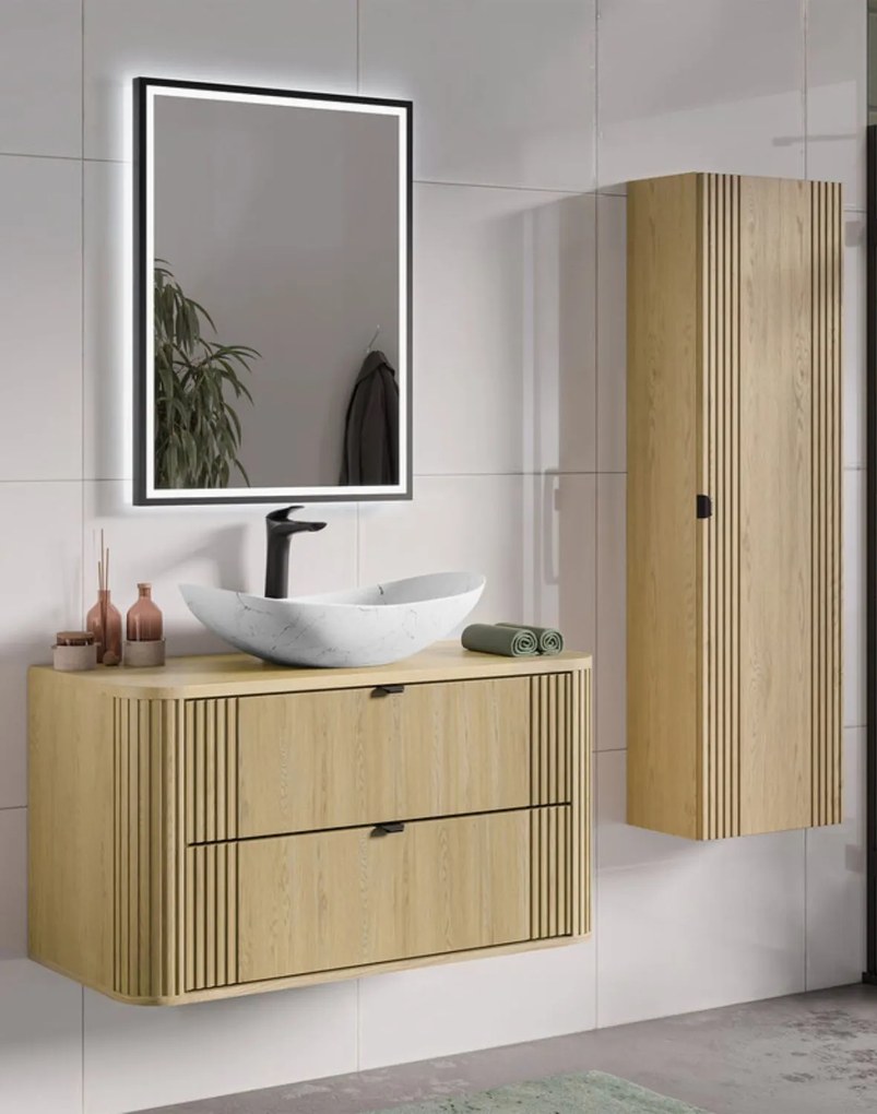 Skříňka pod umyvadlo s deskou, oblá, drážkovaná dub Ovalia Cremona (Set-ovc b cremona 100cm)