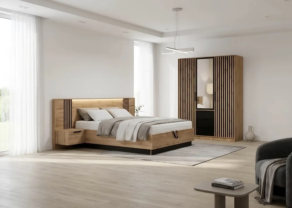 Stolar Postel Bali Lux 160×200 s LED osvětlením a nočními stolky | Moderní postel Barva: 4 bílá