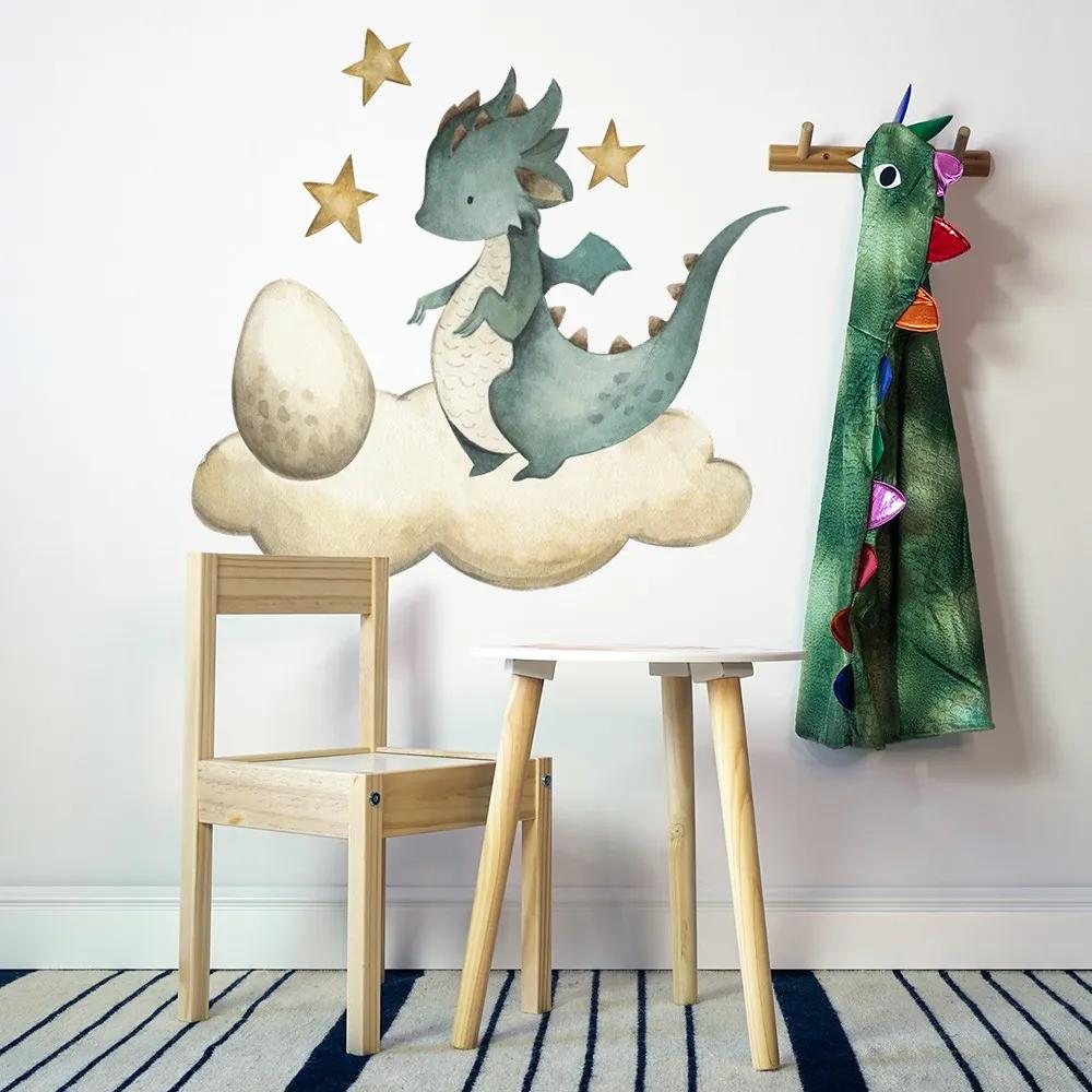 Gario Dětská nálepka na zeď The world of dragons - drak s vajíčkem na obláčku Rozměry: 75 x 70 cm