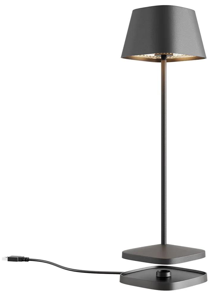 Redo Group 90218 La Nuit, moderní venkovní stolní lampa na baterii LED 2,2W  2700-3000K, stmívatelná, USB, svítí 9hod, hranatá antracitová, výška 36cm,  výška 36cm, IP65 | BIANO