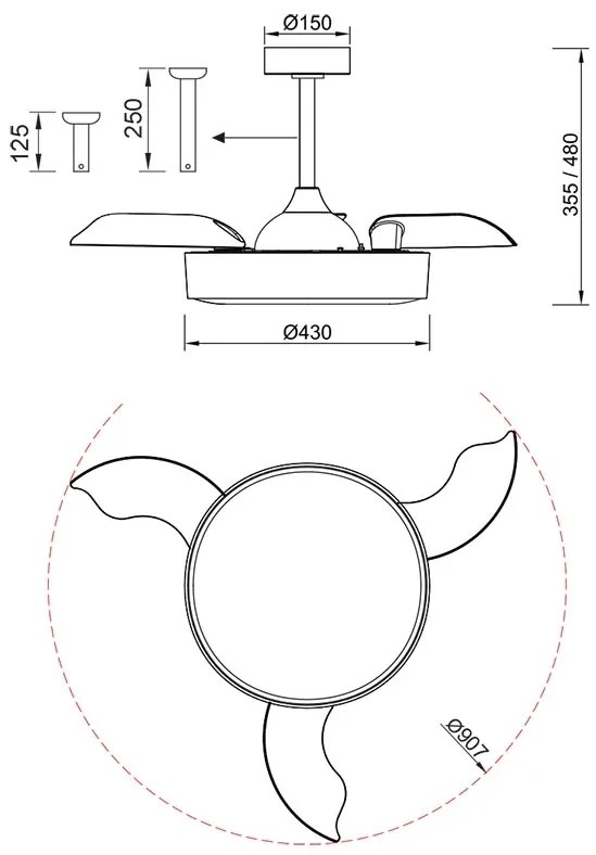 Mantra Alaska Mini, rozvinovací ventilátor se svítidlem a dálk. ovladačem, LED 45W 2700-5000K, dřevěná, průměr 45/93cm