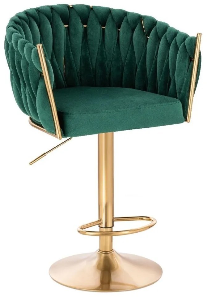 LuxuryForm DESIGN Barová židle NORDEN VELUR na zlaté kulaté podstavě - zelená
