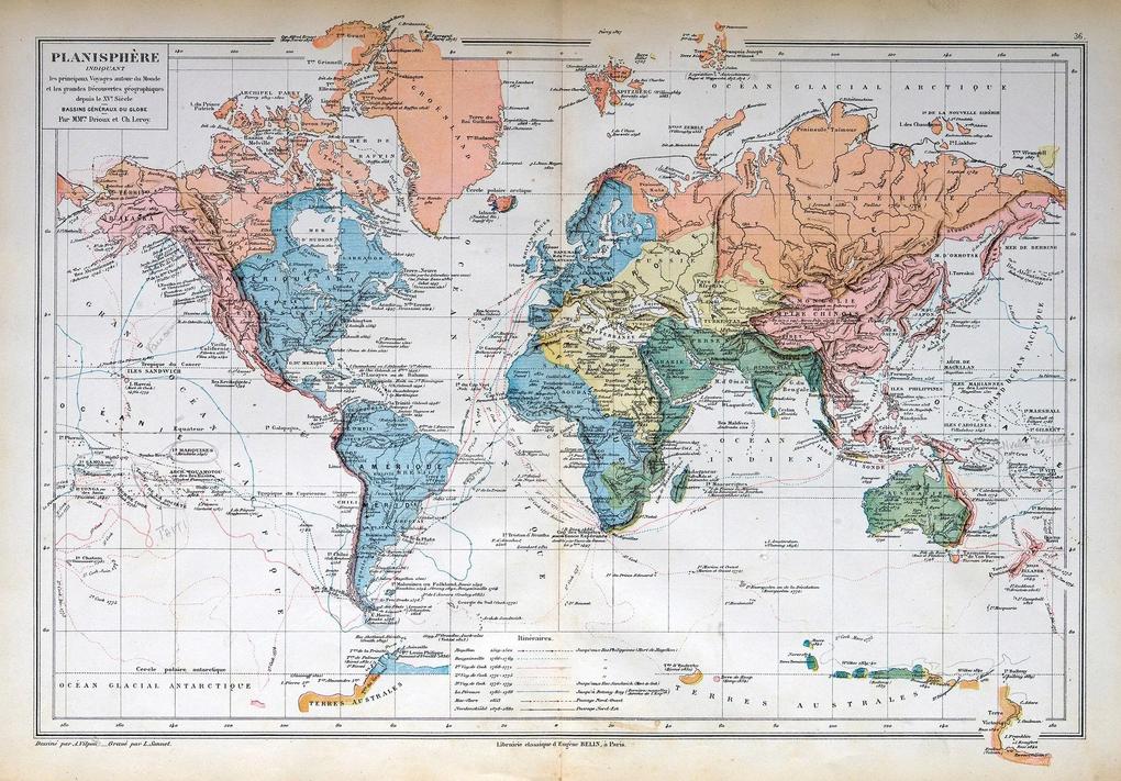 Postershop Fototapeta vliesová: Francouzská mapa světa (Vintage) - 152,5x104 cm