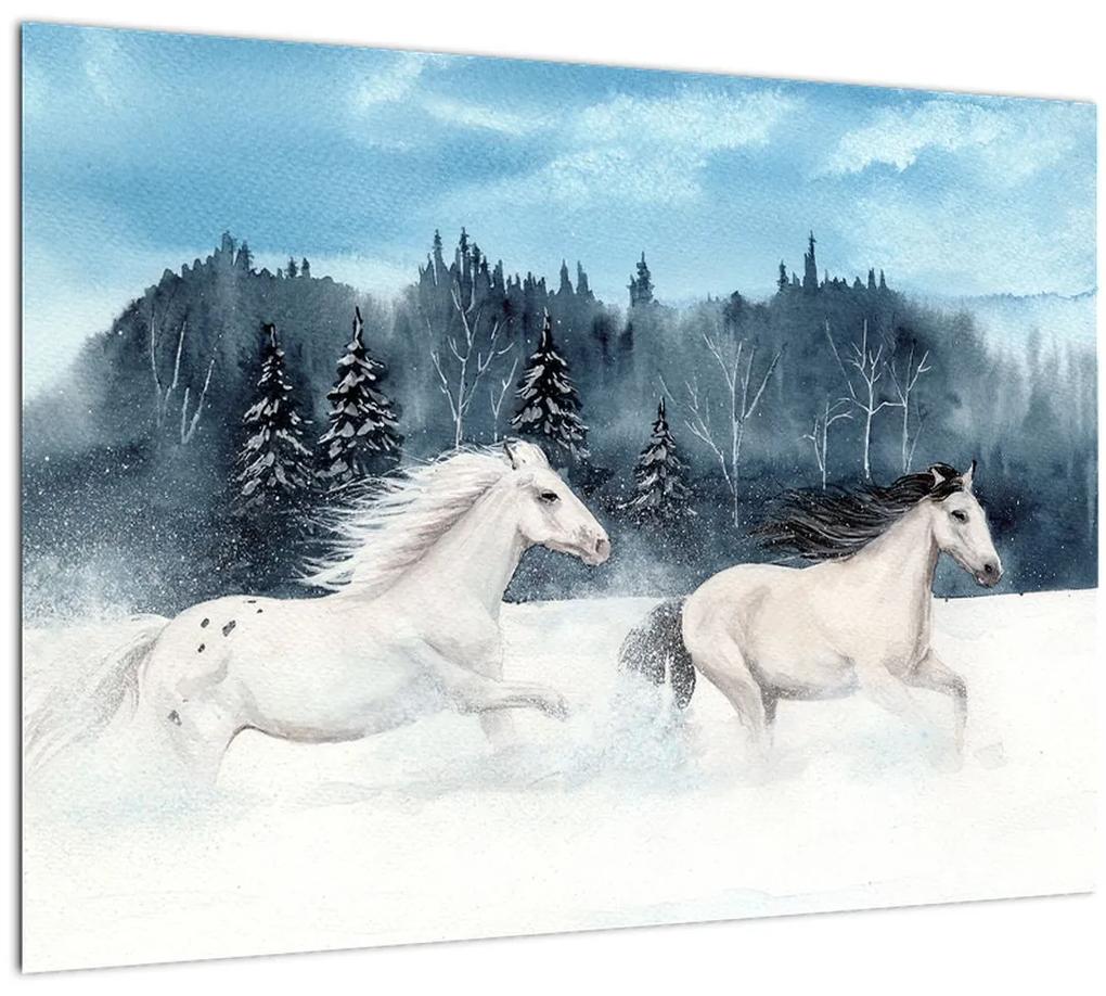 Skleněný obraz malovaných koní (70x50 cm)