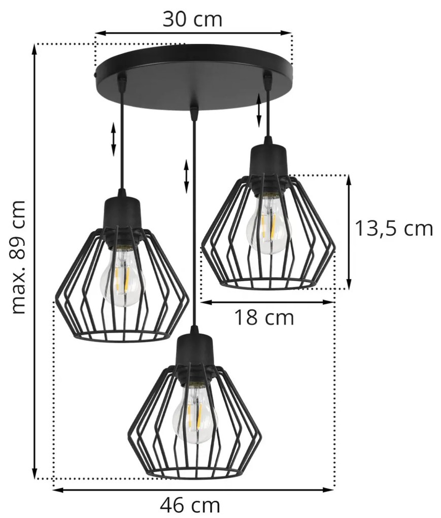 Závěsné svítidlo NUVOLA 2, 3x černé drátěné stínítko, O