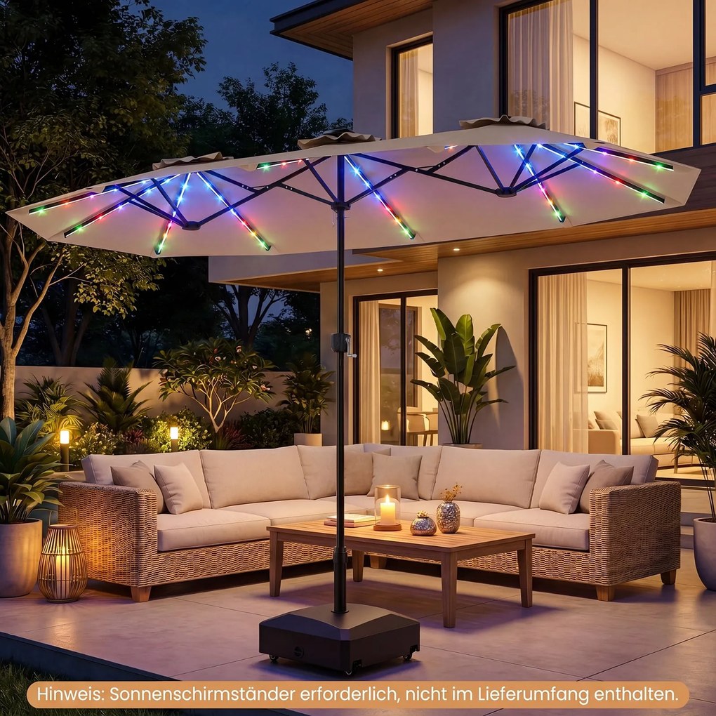 Costway Dvojitý slunečník s LED osvětlením Obdélníkový – 400 × 210 cm, hnědý