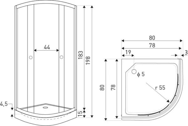 Novoterm Čtvrtkruhový sprchový kout NV-Pixel 80x80 chrom/potisk + vanička XN 80