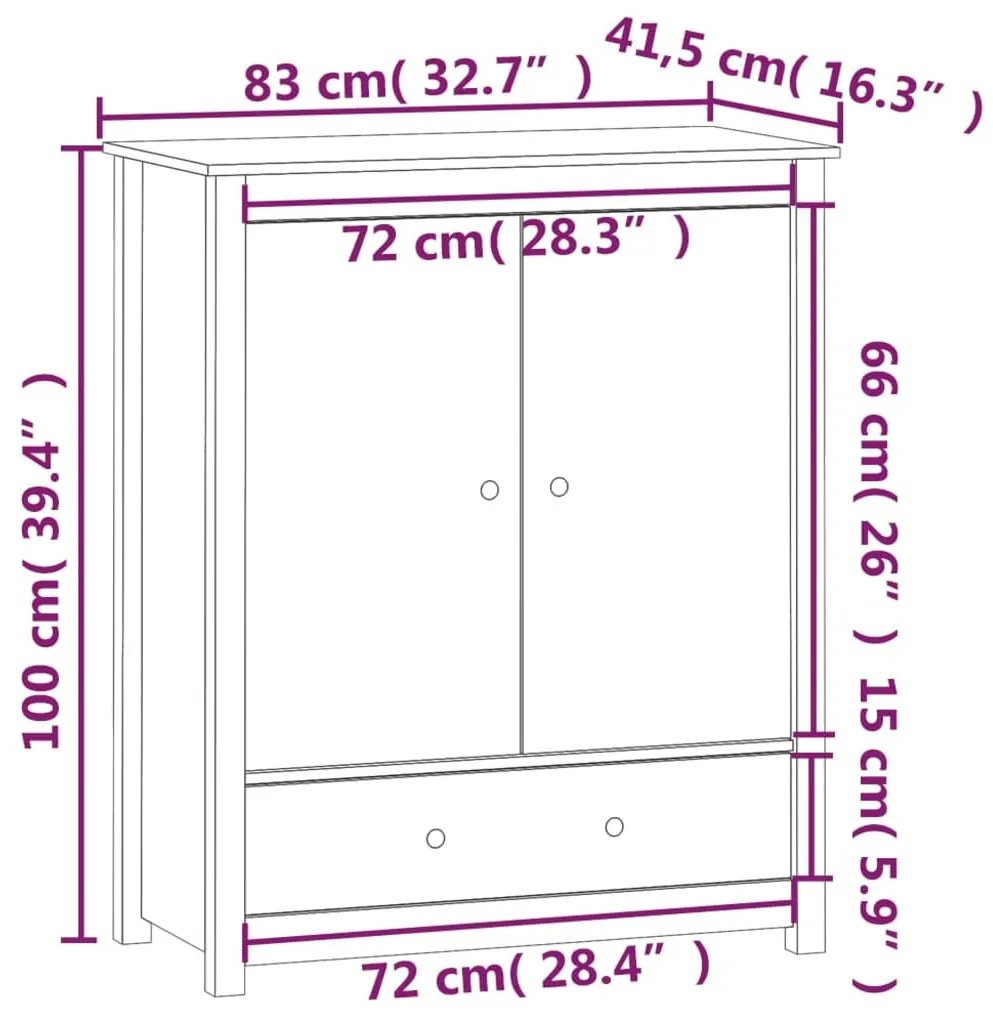 Skříň highboard šedá 83 x 41,5 x 100 cm masivní borové dřevo,  823516