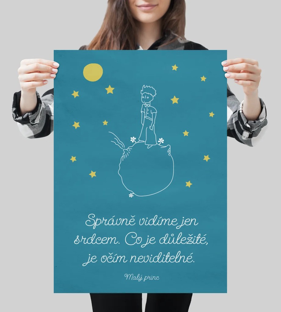 Plakát - Správně vidíme jen srdcem. Co je důležité, je očím neviditelné. Malý princ (minimalist) FeelHappy.cz Velikost plakátu: A2 (42 x 59,7 cm)