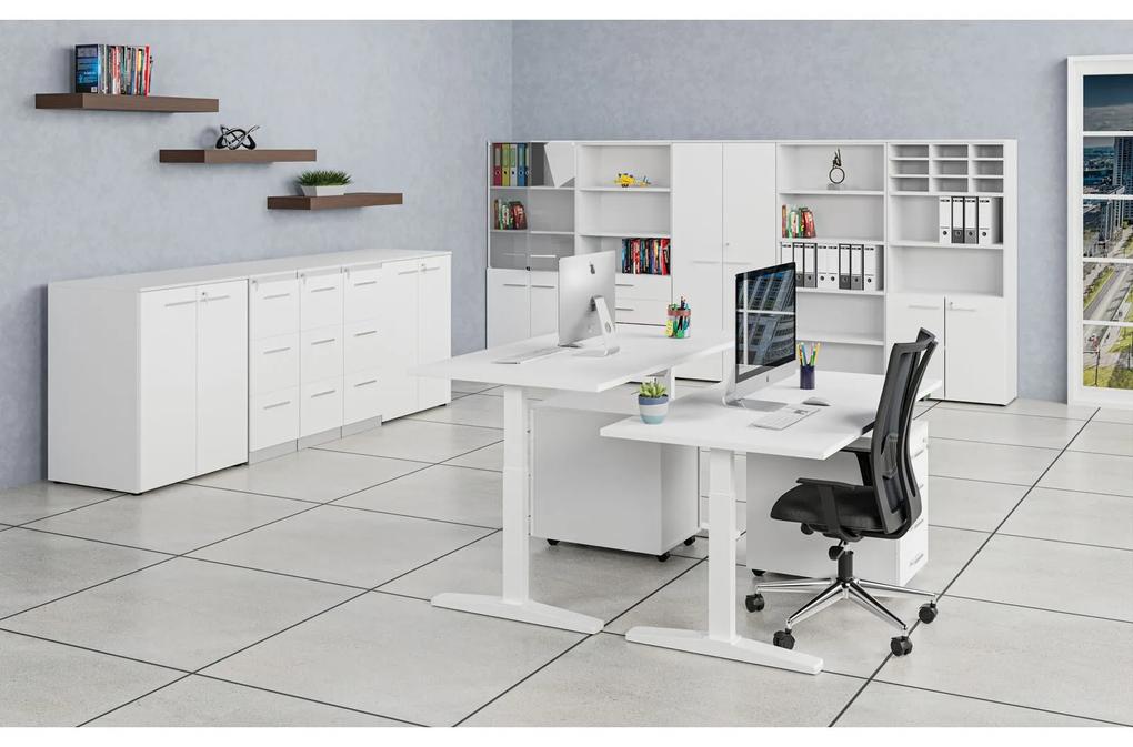 Kombinovaná kancelářská skříň PRIMO WHITE, dveře na 4 patra, 2128 x 800 x 420 mm, bílá
