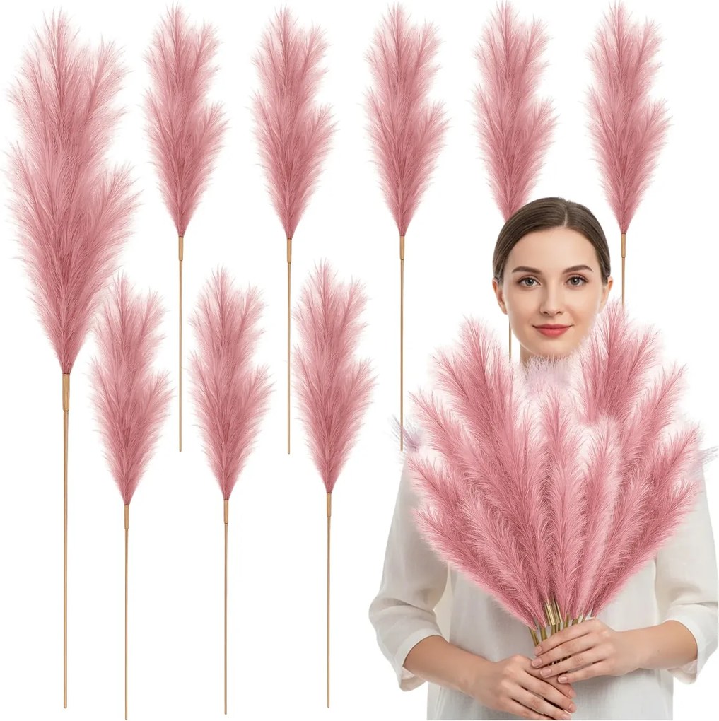 Camerazar Sada 10 dekorací z umělé pampové trávy v teplé růžové barvě