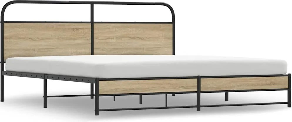 Kovový rám postele bez matrace kouřový dub 200 x 200 cm 3318683