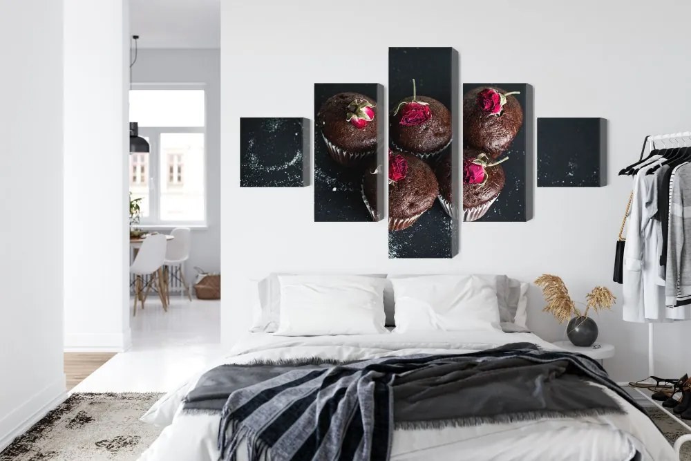 Vícedílný obraz Čokoládové Muffiny S Růží Nedostatek Nedostatek Plátno Canvas 250x150