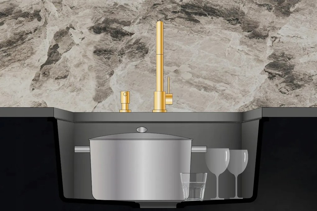 Sink Quality Argon 50, kuchyňský granitový dřez 420x420x225 mm + chromový sifon, bílá, SKQ-ARG.W.1KBO.50.X