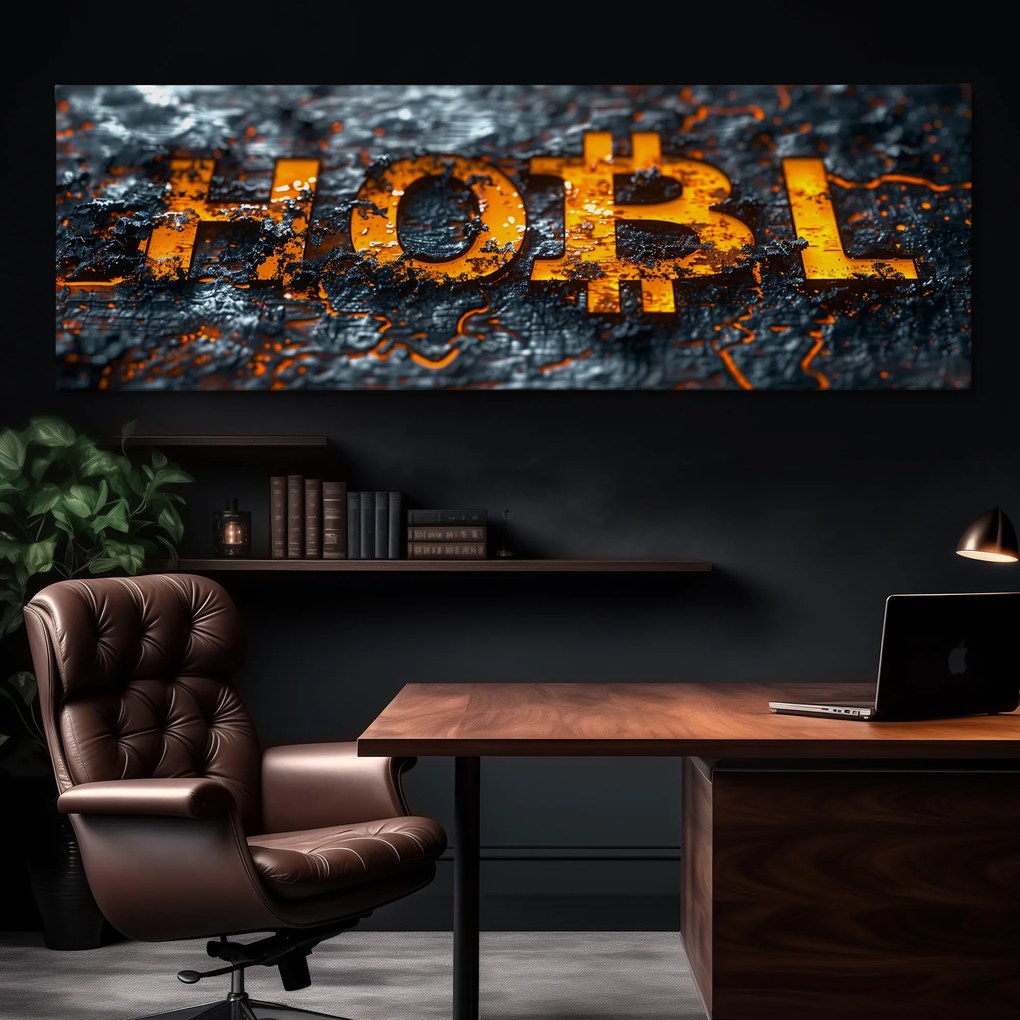 Obraz na plátně - Bitcoin HOBL HODL Lava FeelHappy.cz Velikost obrazu: 150 x 50 cm