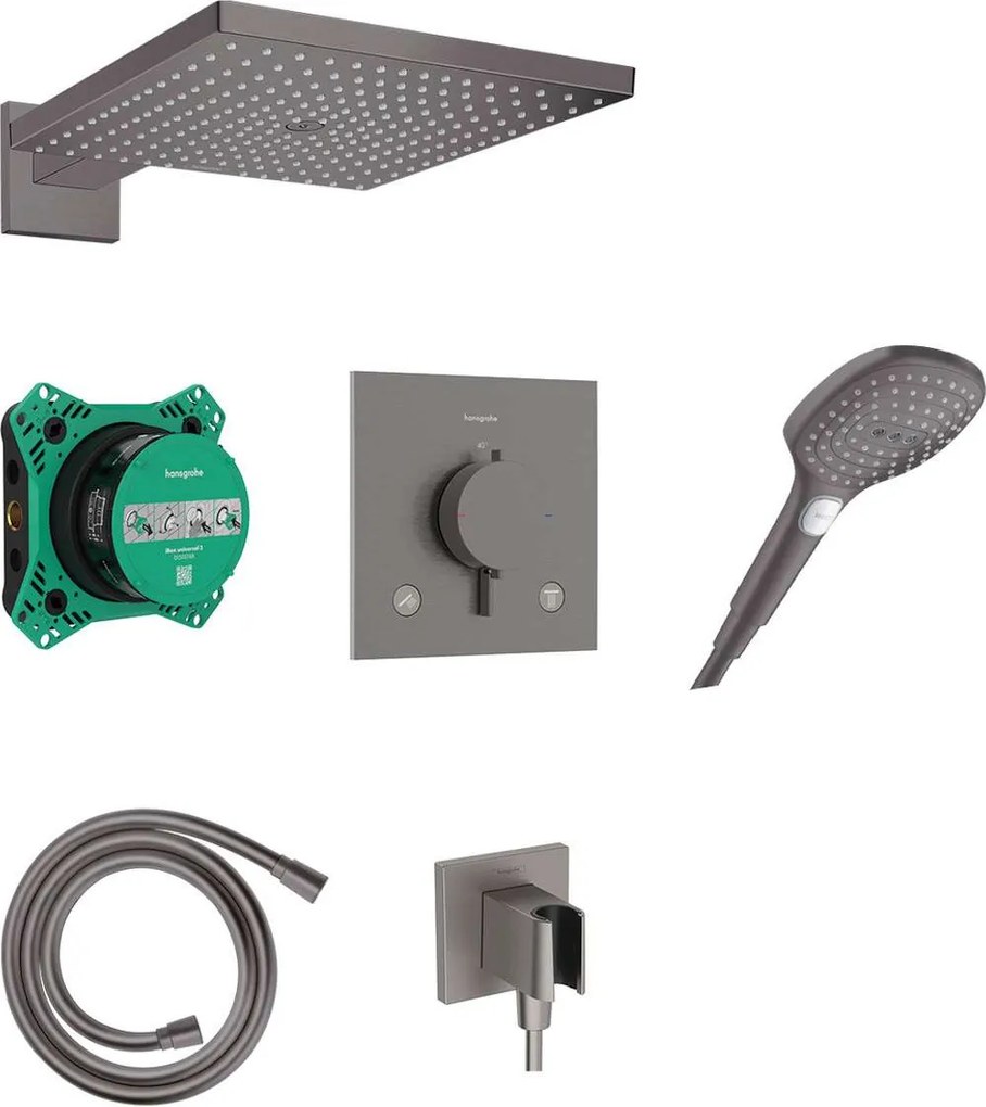 Hansgrohe Raindance E - Sprchový set s termostatem pod omítku, s tělesem, 30x30 cm, 3 proudy, kartáčovaný černý chrom 24623340