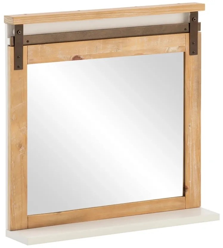 furniture-nabytek.cz - Masivní koupelnové zrcadlo Caprino z borovice a MDF, lakované, bílé/hnědé – 70x70 cm