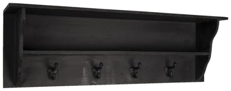 Hnědý dřevěný nástěnný věšák s policí – 90x18x29 cm