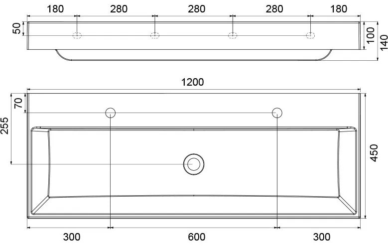 Ravak Natural Duo 1200 120 x 45 cm XJO01212000 umyvadlo bez přepadu s otvorem