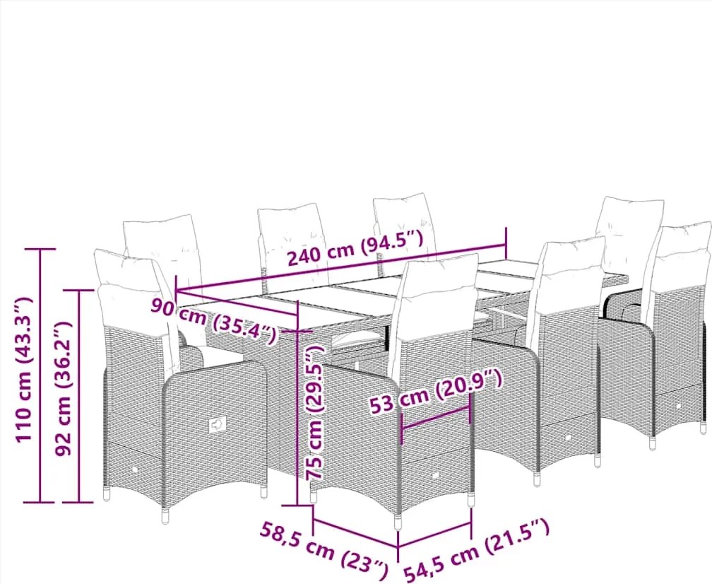 9dílný zahradní bistro set s poduškami hnědý polyratan 3277283