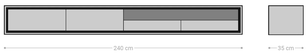DELIFE TV stolek Stonegrace 240 cm akácie přírodní kamenná dýha 2 dvířka 1 přihrádka 2 zásuvky závěsný