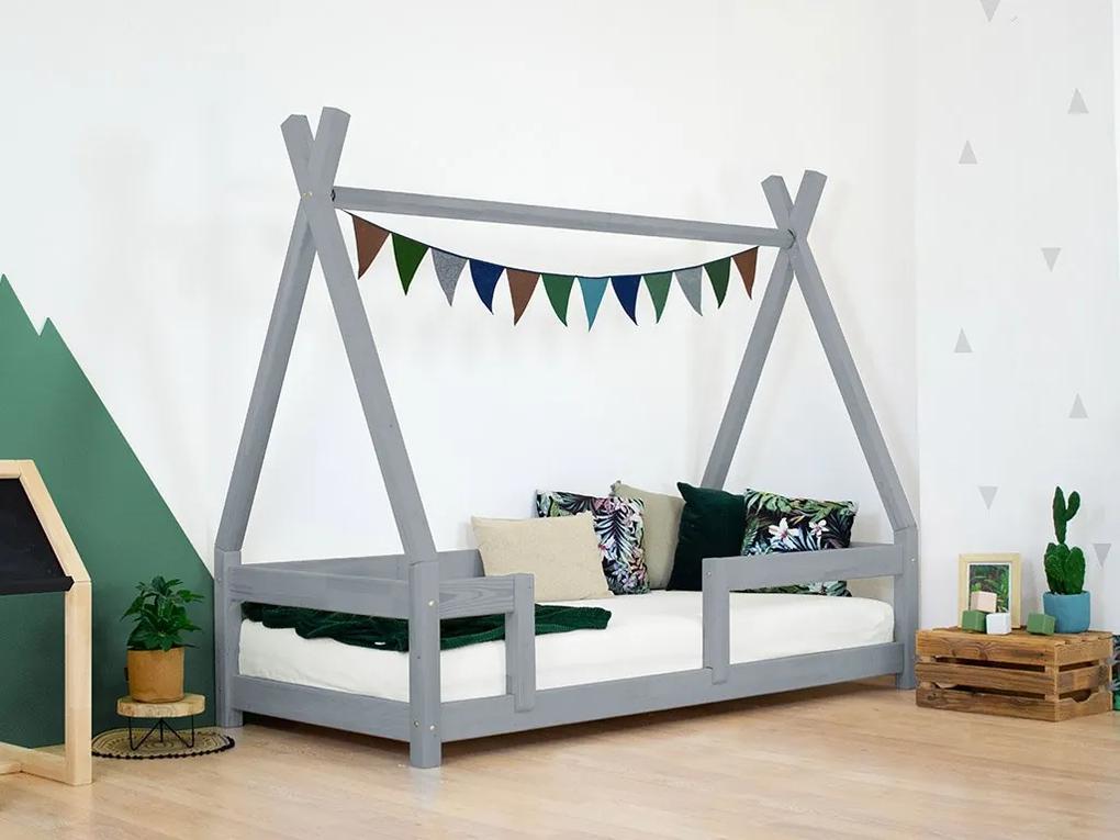 Benlemi Dětská dřevěná postel NAKANA ve tvaru teepee s bočnicí Zvolte barvu: Béžová, Zvolte rozměr: 90x190 cm