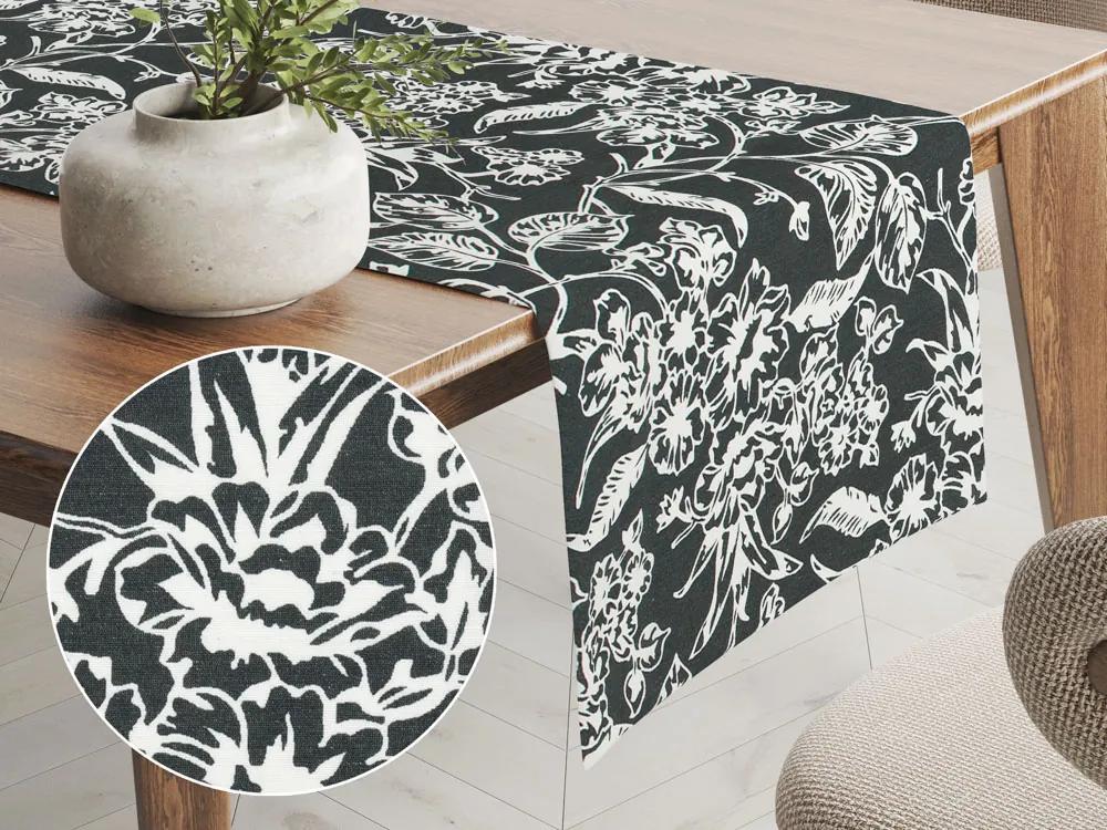 Biante Dekorační běhoun na stůl PML-105 Bílé květiny na černém 35x180 cm