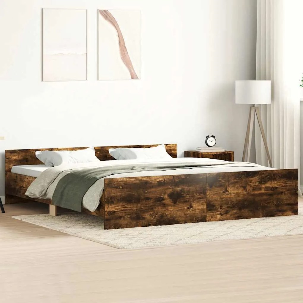Rám postele s hlavovým a nožním čelem kouřový dub 200 x 200 cm 3203737