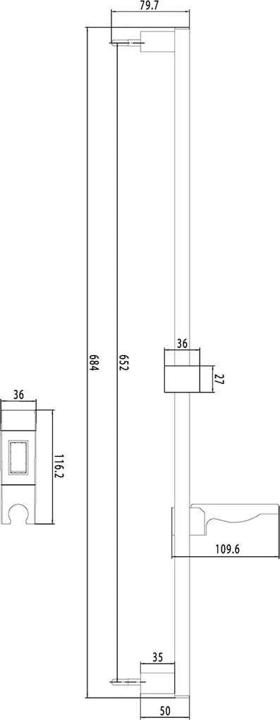 Sapho 1206-07 posuvný držák sprchy s mýdlenkou 680 mm chrom