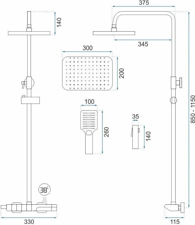 Rea Rob, sprchový set s termostatickou baterií a bidetovou sprškou, ocelová, REA-P6624