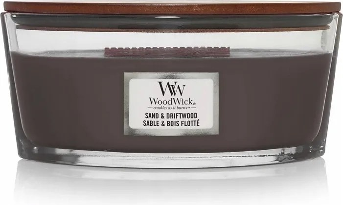 WoodWick vonná svíčka s dřevěným knotem Elipsa Sand & Driftwood 453,6 g