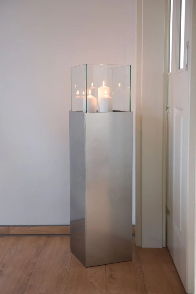 Dekorativní svícen/sloup CANDELA, hliníkový kompozit, výška 100 cm, stříbrná metalíza