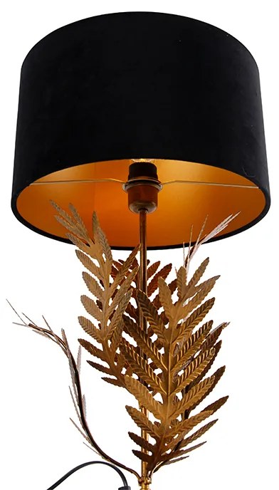 Vintage stolní lampa zlatá se sametovým odstínem černá 35 cm - Botanica