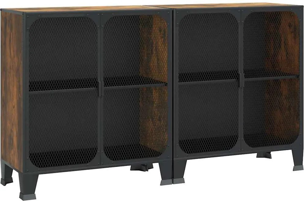 Úložné skříně 2 ks rustikálně hnědé 72 x 36 x 82 cm kov a MDF 3095969