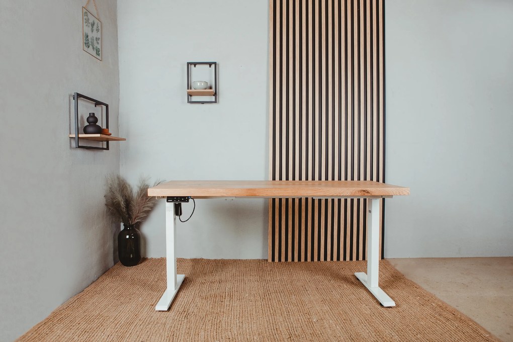 Wudboys Polohovatelný pracovní stůl WORKER Barva kovu: Bílá, Dřevo: Dub, Rozměr: 1500x600, moderní skandinávský styl