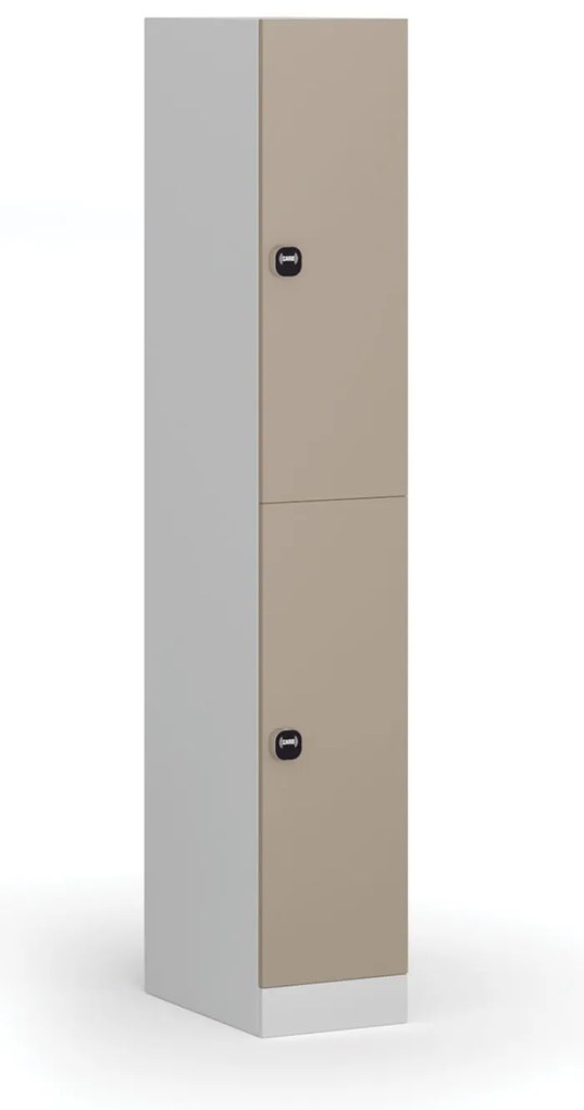 Šatní skříňka S1 s úložnými boxy, 2 boxy, 1850 x 300 x 500 mm,  RFID zámek, béžové dveře