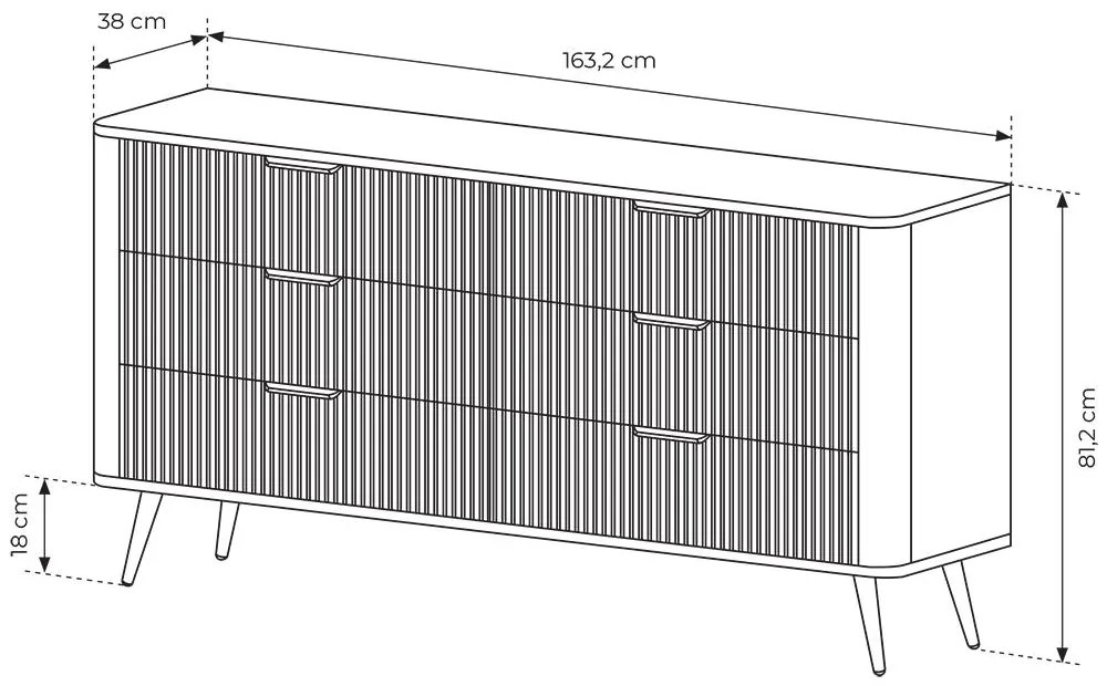 LANTE č | komoda B 163 6s | 163,2 cm | černá