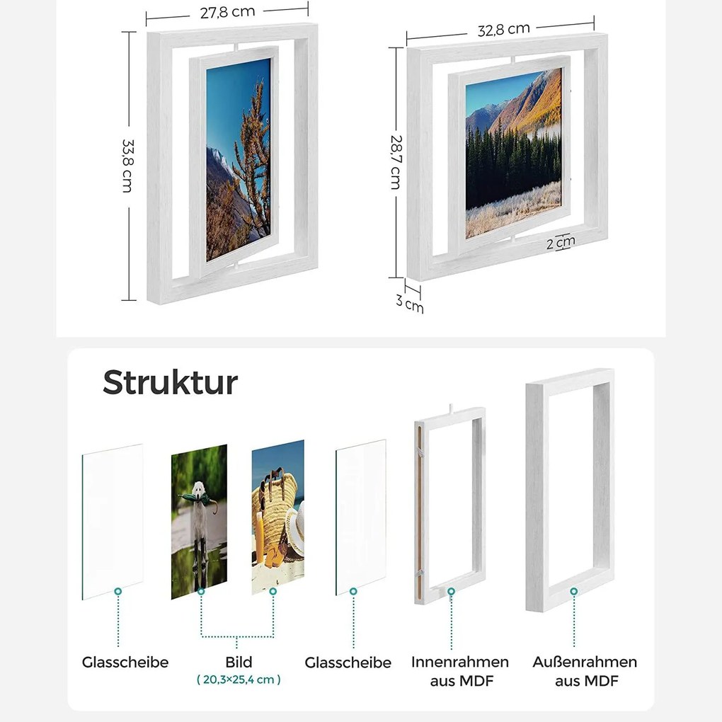 Rámeček, sada ze 2 rámečků, otočný, bílá